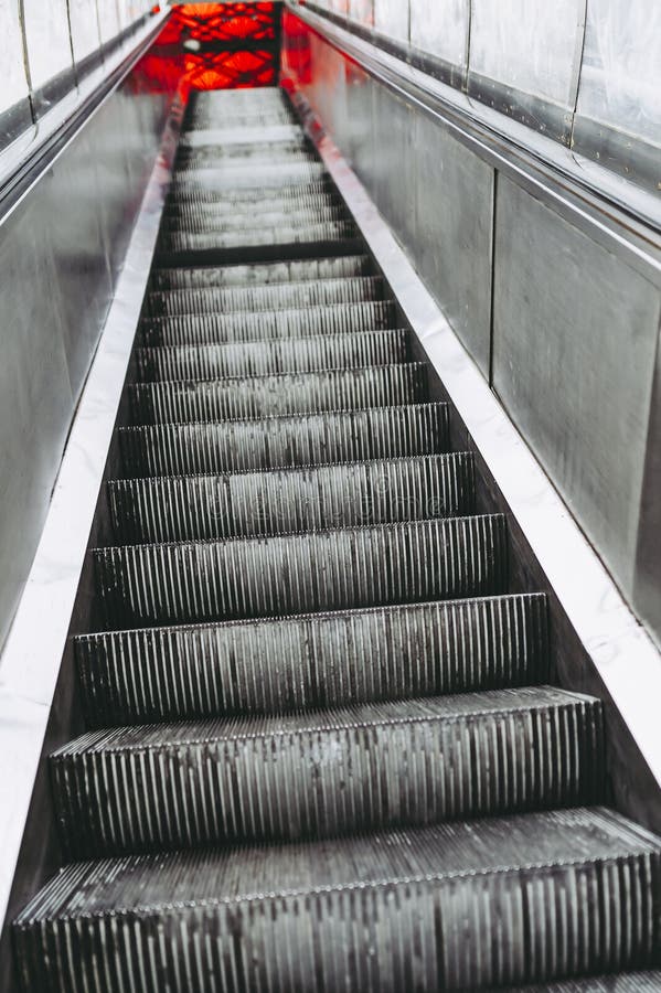 Perspective from Below on an Escalator - Closeup on the Steps of ...