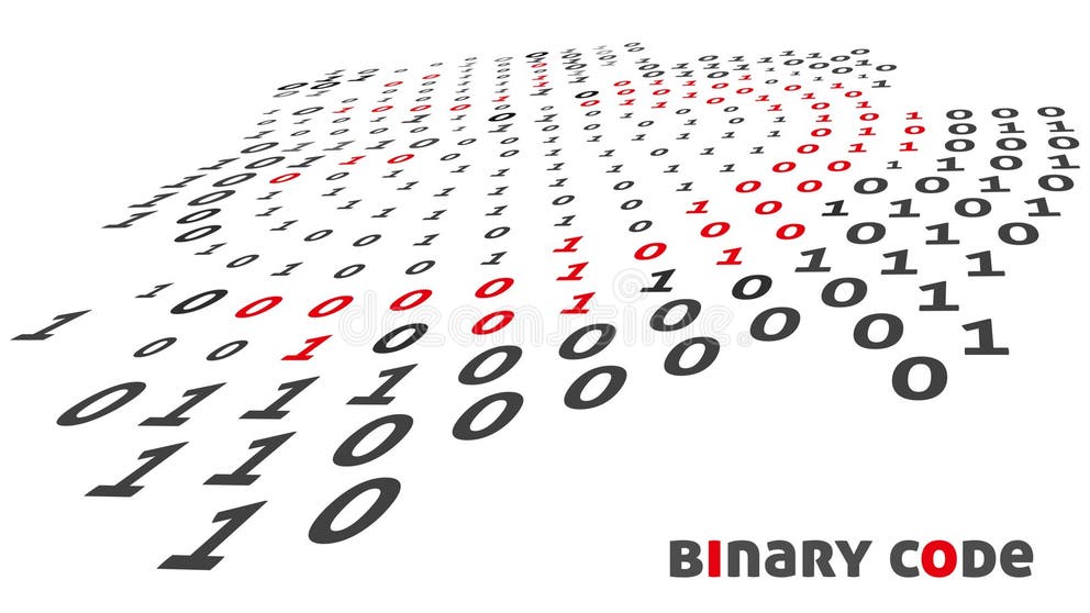 Perspective Binary Code Object by Red and Black Ones and Zeros Stock ...