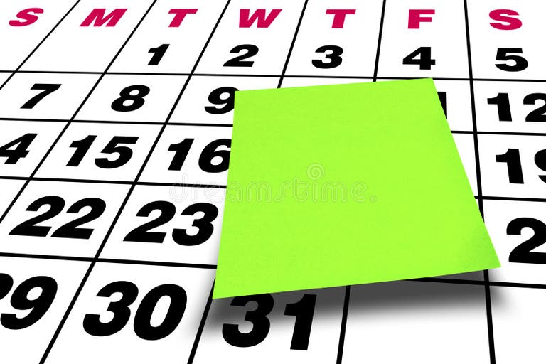 Perspective Blank Green Postit Post-it Calendar Stock Photo - Image of ...
