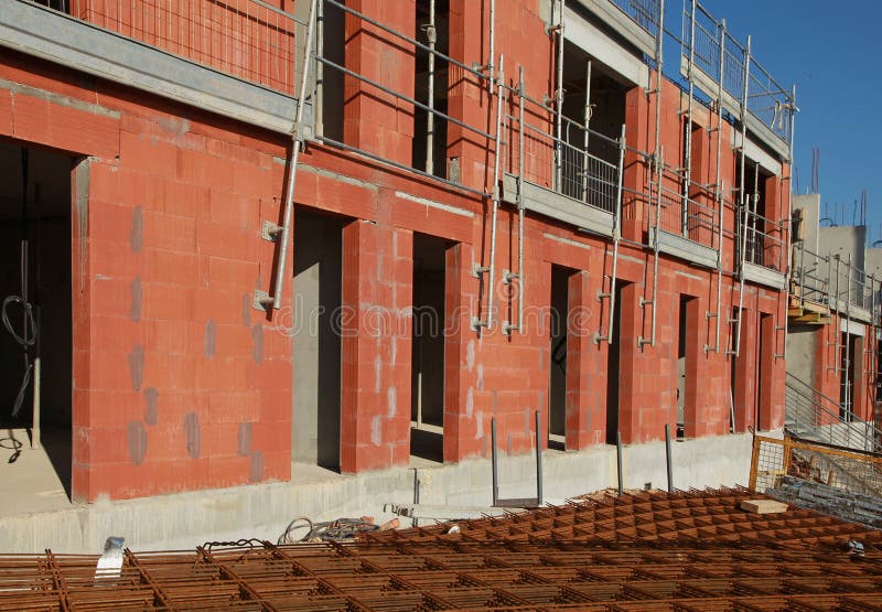Perspective of a Brick Building Construction Site Stock Image - Image ...