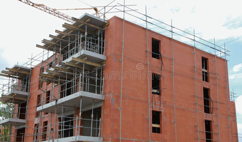 Perspective of a Brick Building Construction Site Stock Photo - Image ...
