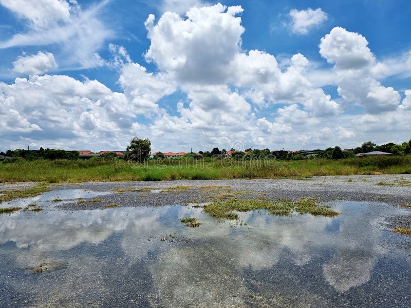 The Perspective of Clouds in the Blue Sky Reflected in the Water Stock ...