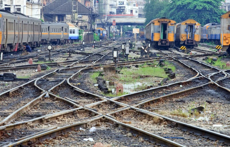 Perspective of Crossing Railway Track Junction Stock Photo - Image of ...