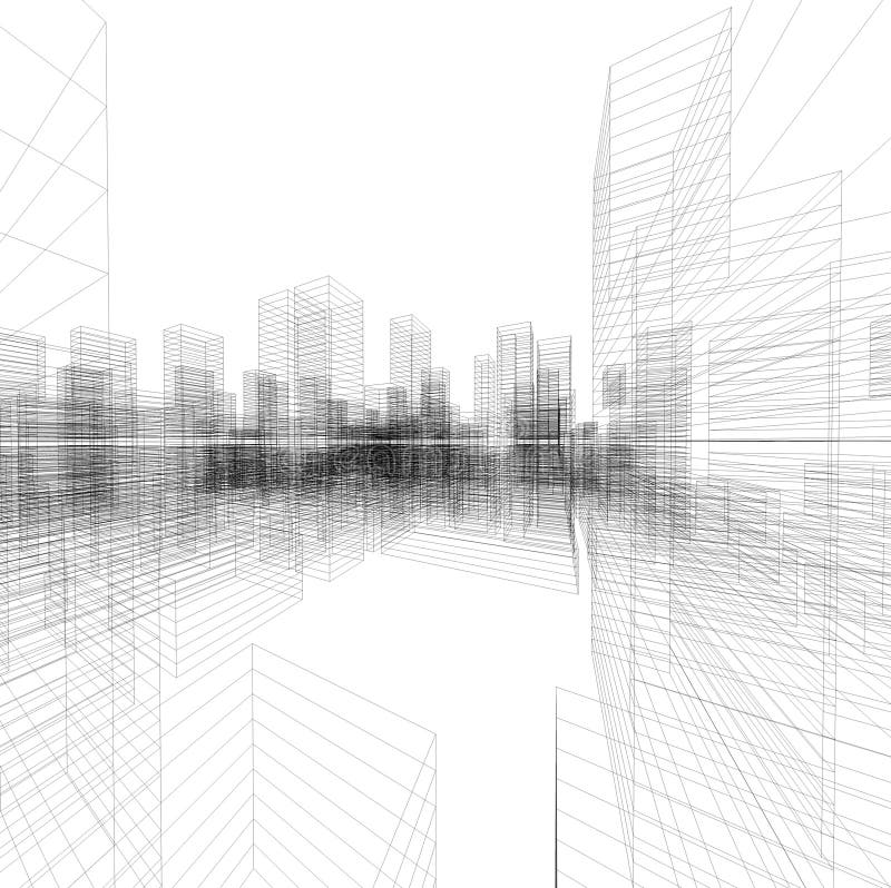 Perspective 3D Render of Building Wireframe. Stock Illustration ...
