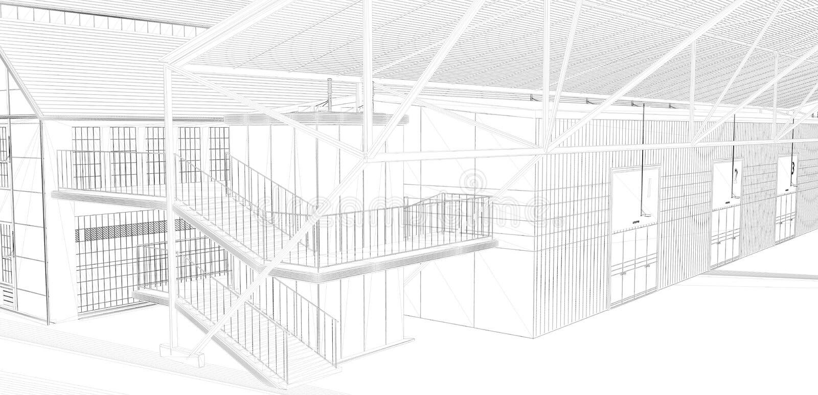 Perspective 3D Render of Interior Wireframe. Stock Illustration ...