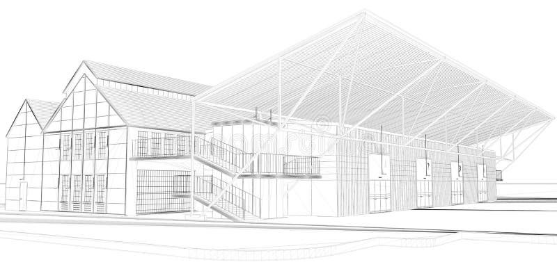 Perspective 3D Render of Interior Wireframe. Stock Illustration ...