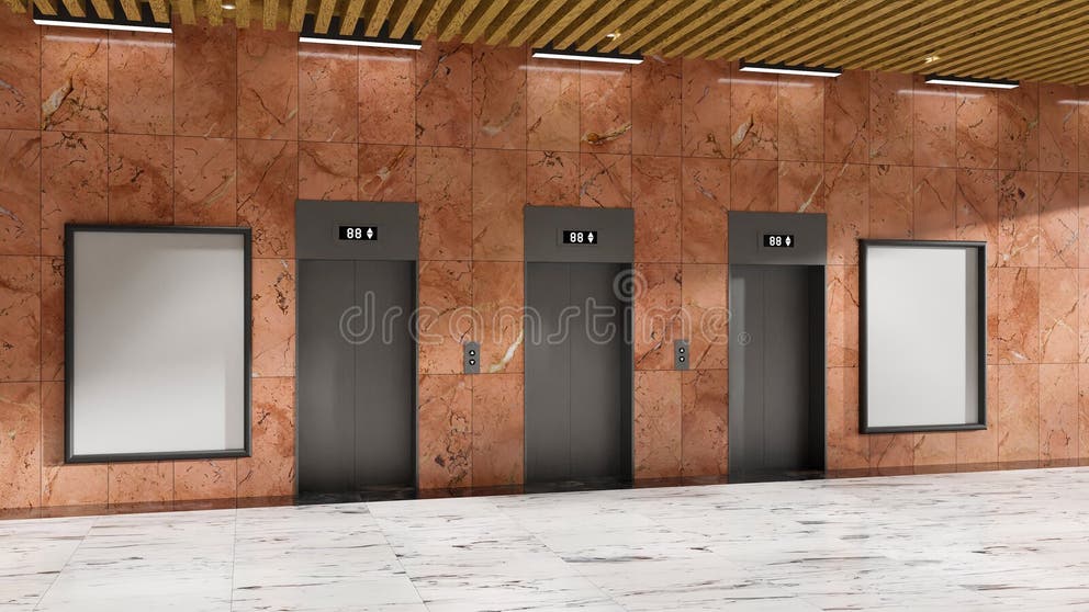 Perspective 3D Rendering Modern Three Steel Elevator with Board Stock ...