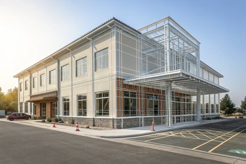 Perspective 3D Wireframe of a Building Design Stock Illustration ...