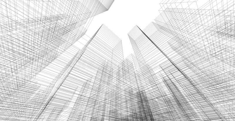 Perspective 3d Wireframe of Building. Stock Illustration - Illustration ...
