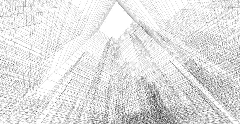 Perspective 3d Wireframe of Building. Stock Illustration - Illustration ...