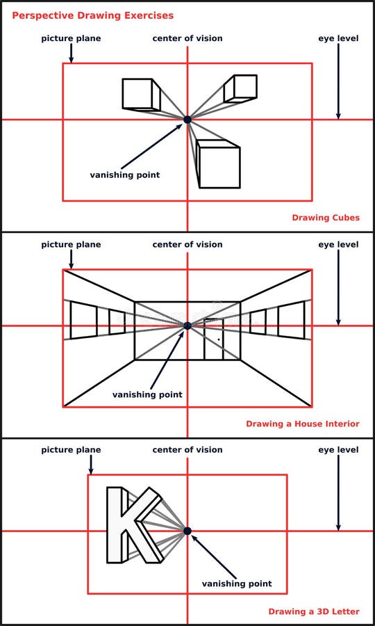 Perspective Drawing Exercises Stock Illustration - Illustration of ...