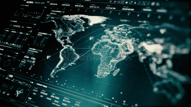 Perspective Futuristic Interface Screen. Cyber Map, Progress, Targeting ...