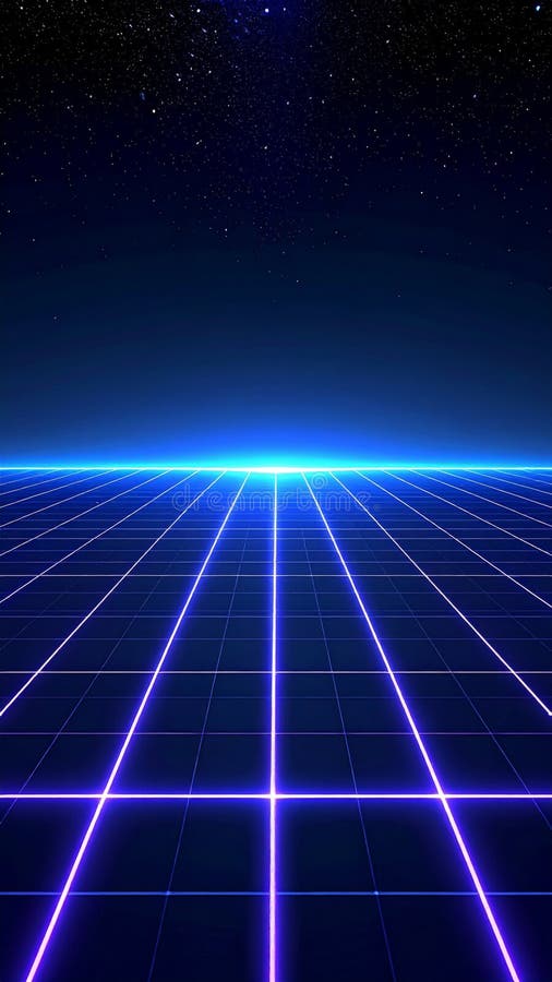 Perspective Grid Background with Blue Glowing Lights and Deep Blue ...