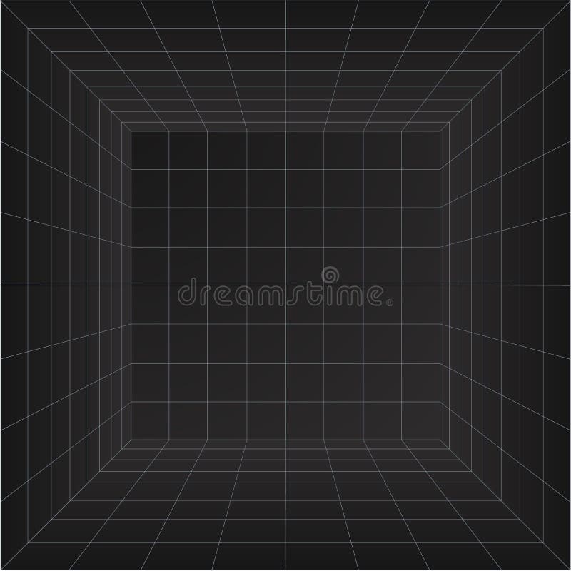 Perspective Grid Room. Wireframe Abstract Cube. Data Digital ...