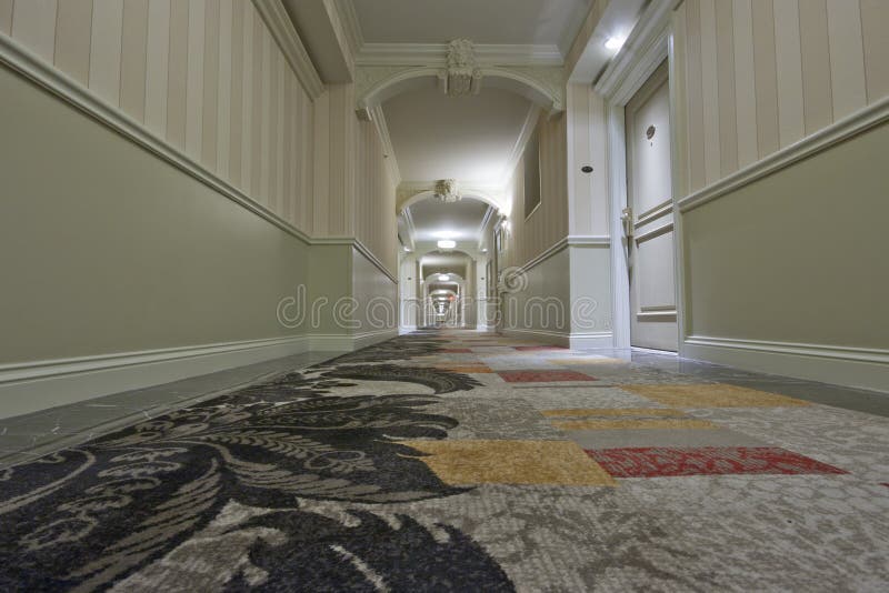 Perspective Hotel Corridor View Stock Photo - Image of carved, exit ...
