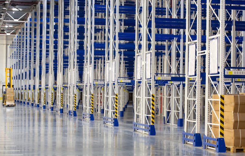 Perspective of Huge Distribution Warehouse with High Empty Shelves and ...