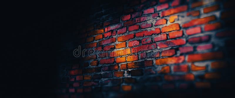 Perspective Illuminated Warm, Orange Glow Brick Wall Background, 3d ...