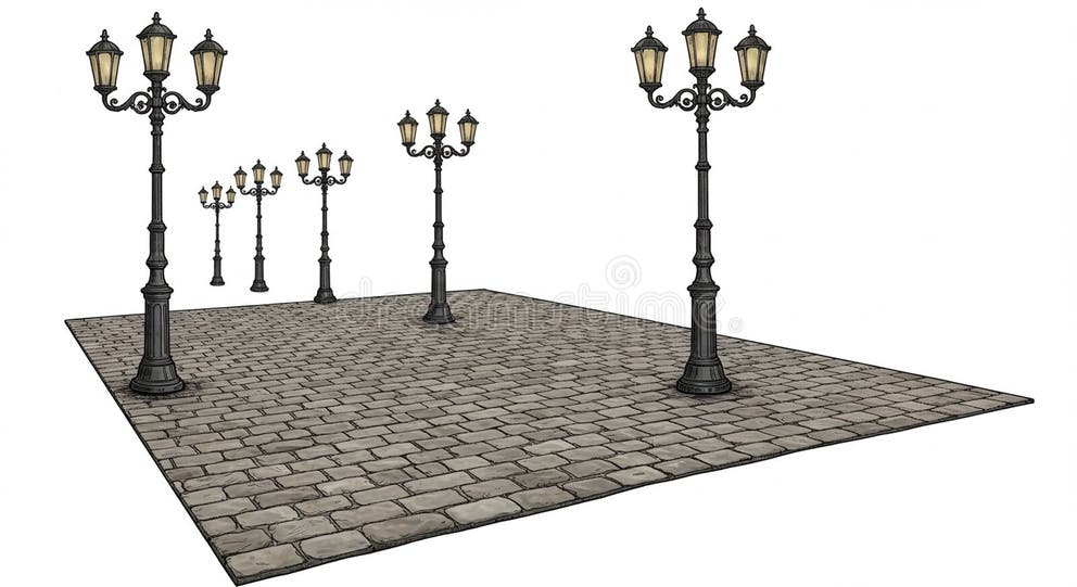 A Perspective Image Featuring Multiple Ornate Street Lamps Arranged in ...