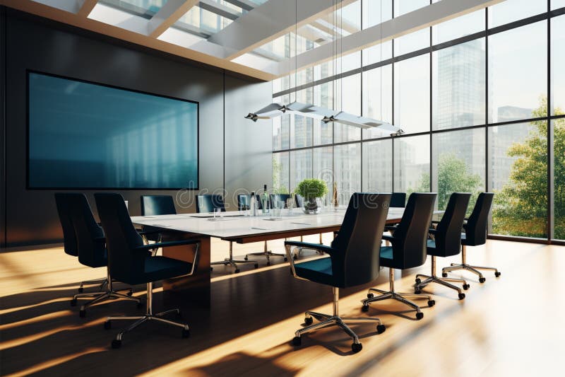 Perspective on the Interior of an Office Conference Room Stock Illustration - Illustration of ...