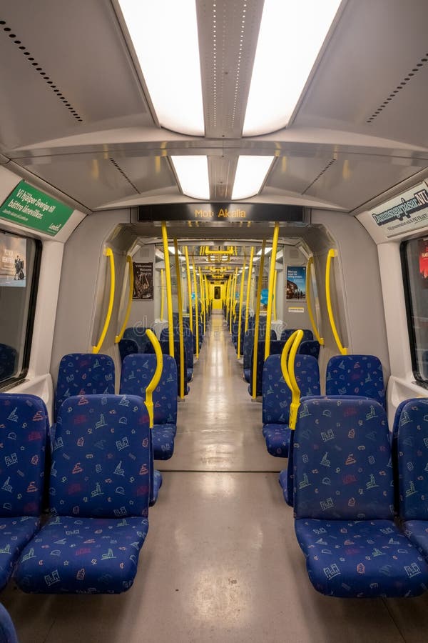 Perspective Interior View of an Empty Public Subway Train in Stockholm ...