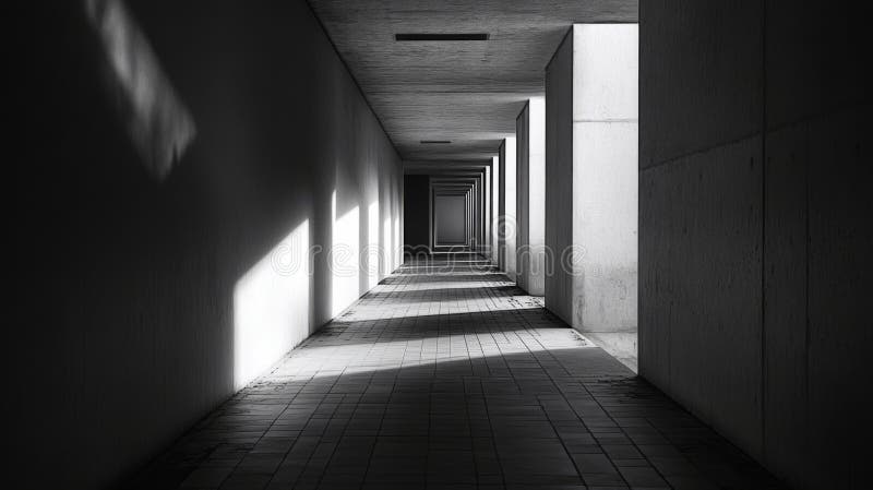 Perspective of Light in a Concrete Corridor.Light at the End of the ...