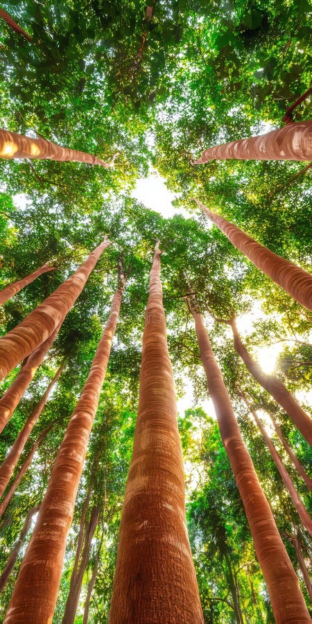 Perspective, Looking Up at the Sky through Redwood Trees Canopy ...