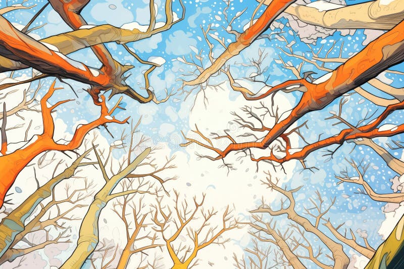 Perspective of Looking Up at Tree Branches and Snow Stock Photo - Image ...