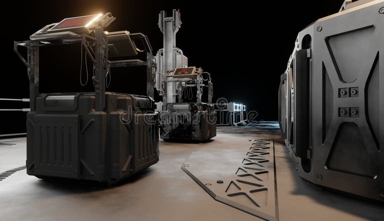 Perspective Metal Box Computer Control Room Stock Illustration ...