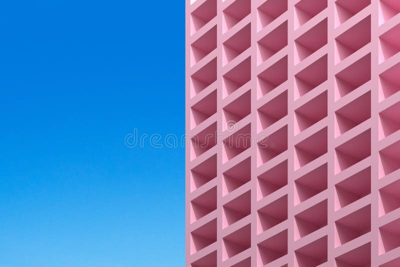 Perspective of Pink Abstract Building with Shade and Shadow on Blue ...
