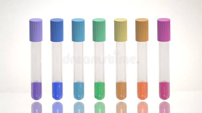 Rainbow Pastel Colored Test Tubes with Cap and Liquid Reflected on the ...