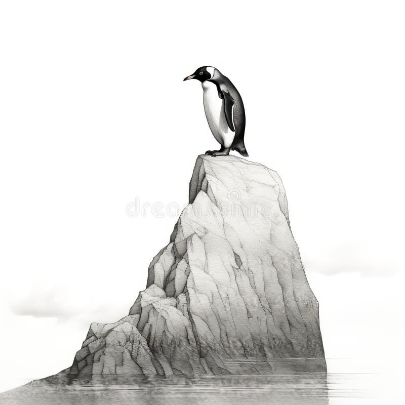 Perspective Rendering of Penguin on Top of Rock Stock Illustration ...