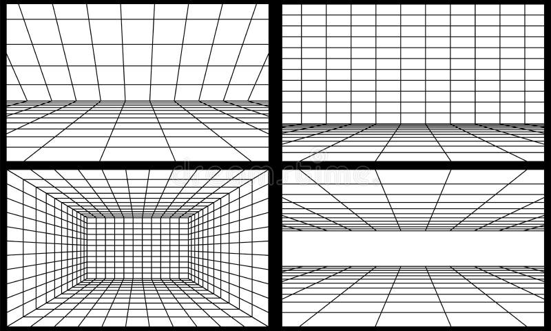 Perspective Room with Black Grid. Set 3D Linear Floor and Empty ...
