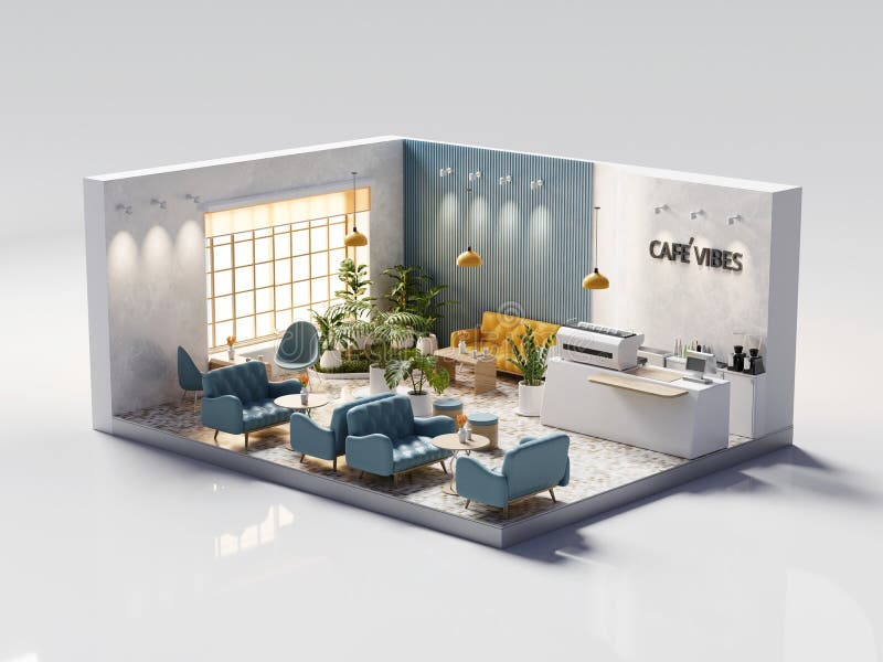 Perspective Room Minimal Cafe Store Open Inside Interior Stock ...