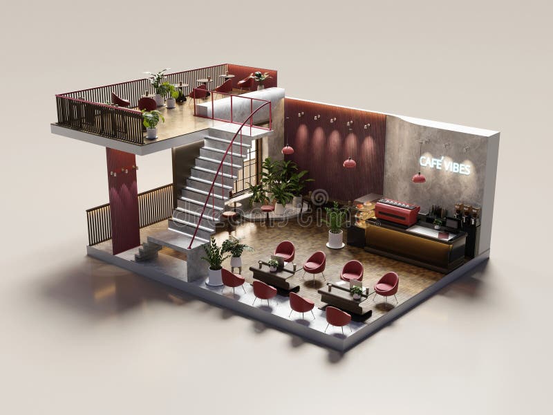 Perspective Room Minimal Cafe Store Open Inside Interior Architecture ...