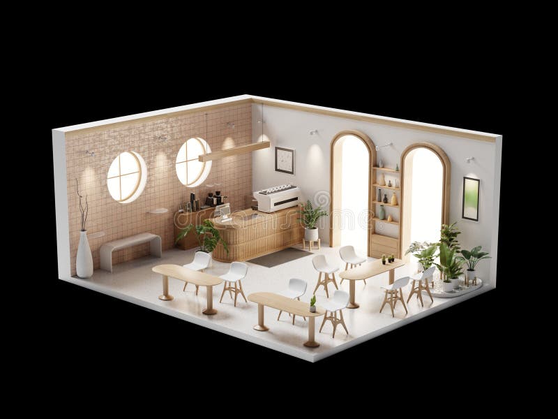Perspective Room Minimal Cafe Store Open Inside Interior Architecture ...
