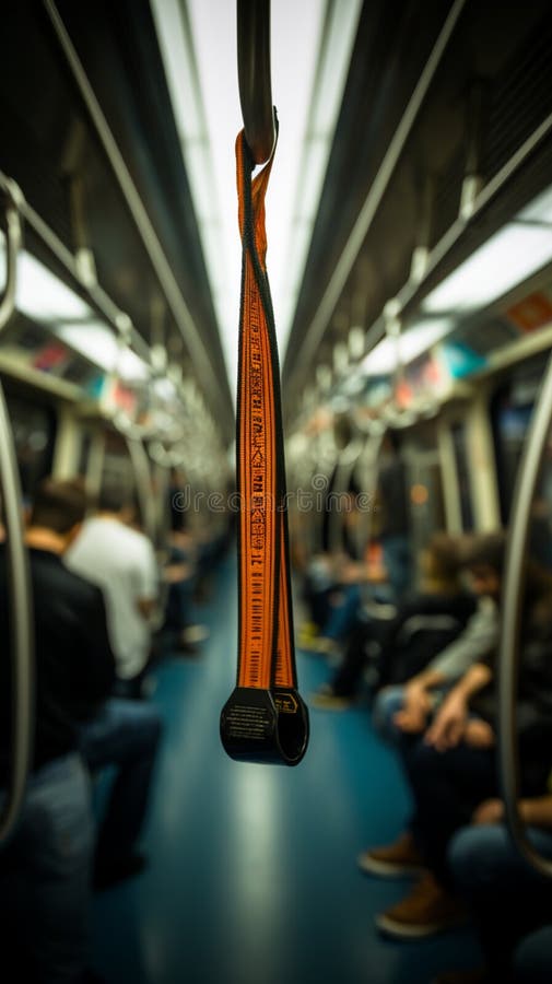 Perspective on Safety: Blurred Hand Holds Subway Strap, Ensuring Secure ...