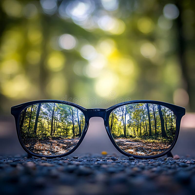Perspective Shift: Forest Path Reflected in Sunglasses Stock Illustration - Illustration of ...