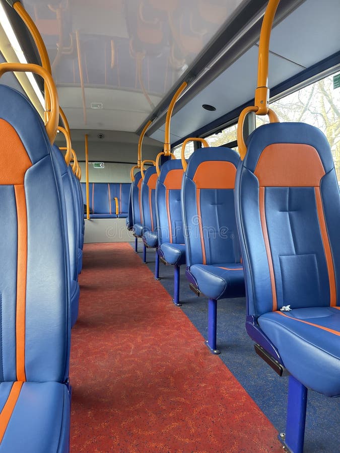 Perspective Shot of an Empty City Bus Seats Stock Photo - Image of blue ...