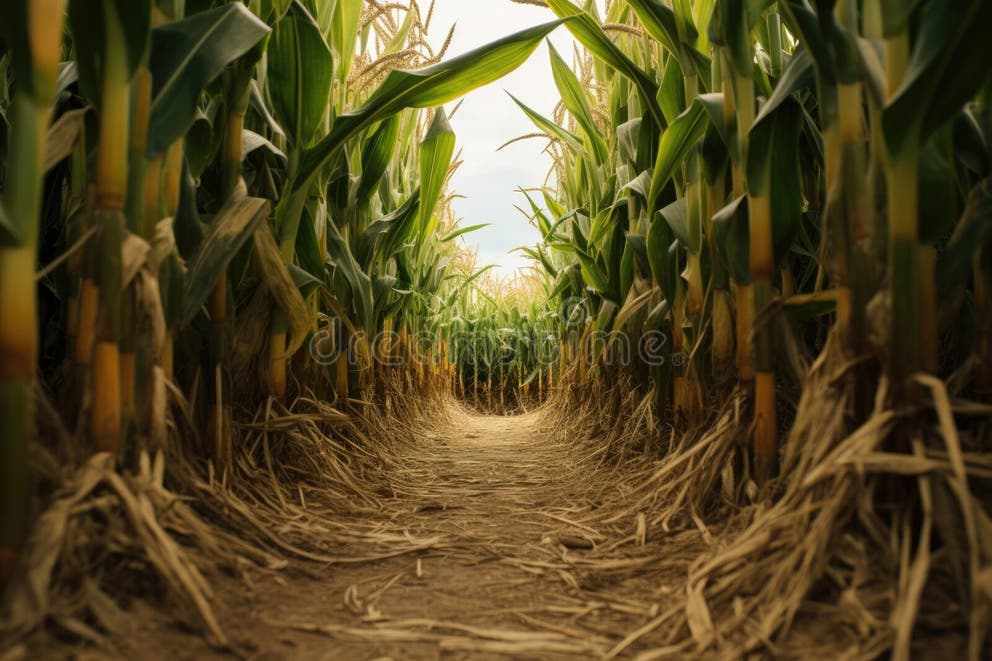 Perspective Shot from the Heart of a Corn Maze Stock Image - Image of ...