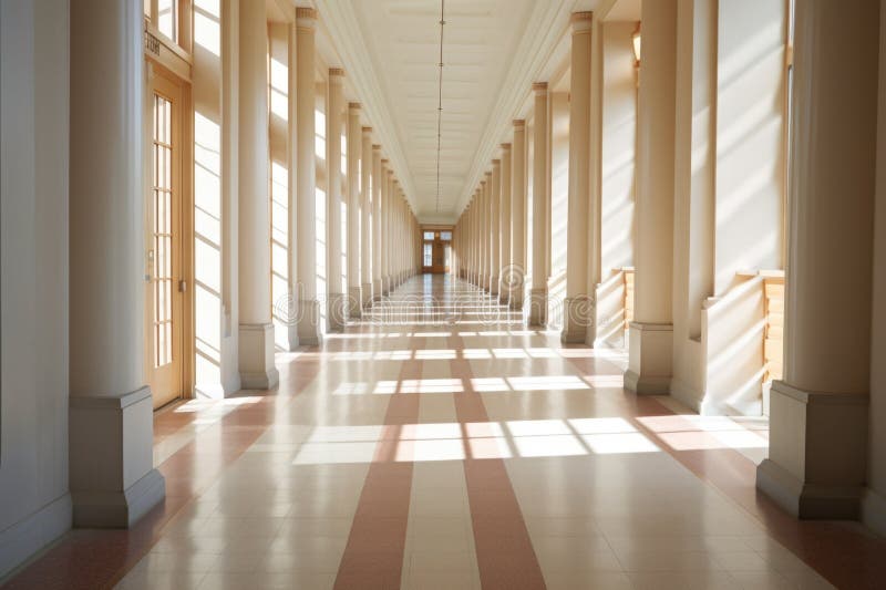 Perspective Shot of a Long Courthouse Corridor Stock Image - Image of ...
