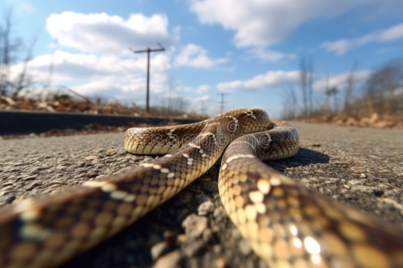 Perspective Shot of a Long Snake Slithering on the Ground Stock ...