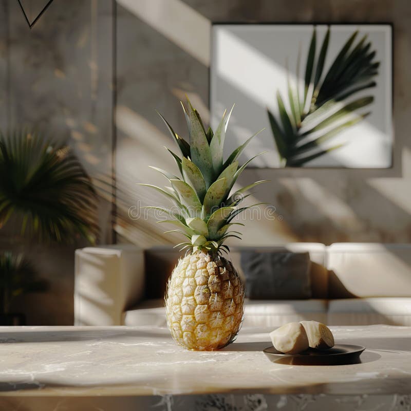 Perspective Shot of a Pineapple on a Modern Table Stock Illustration ...