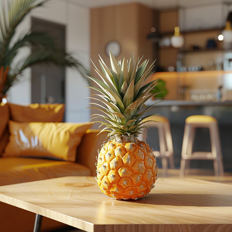 Perspective Shot of a Pineapple on a Modern Table Stock Illustration ...