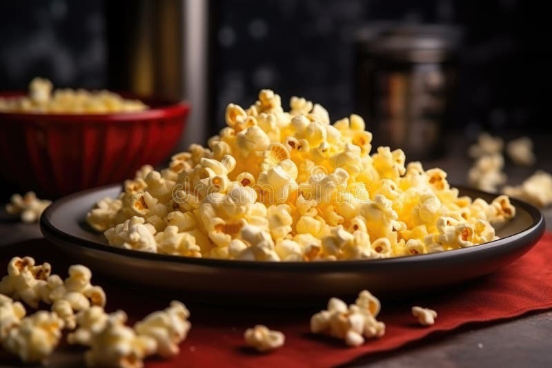 Perspective Shot of Popcorn Pieces on a Ceramic Plate Stock Image ...