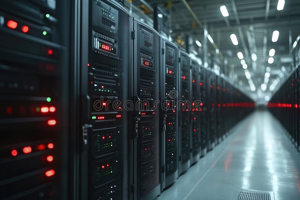 Modern Data Center Server Room: Rows of Powerful Servers Processing ...