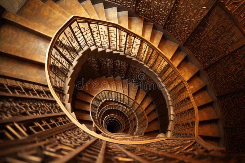 Perspective Shot of a Tall, Narrow Spiral Staircase Stock Illustration ...