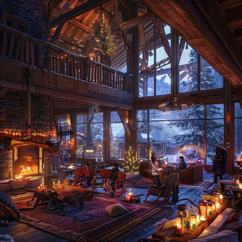 Perspective Shot of a Winter Solstice Celebration in a Mountain Lodge ...