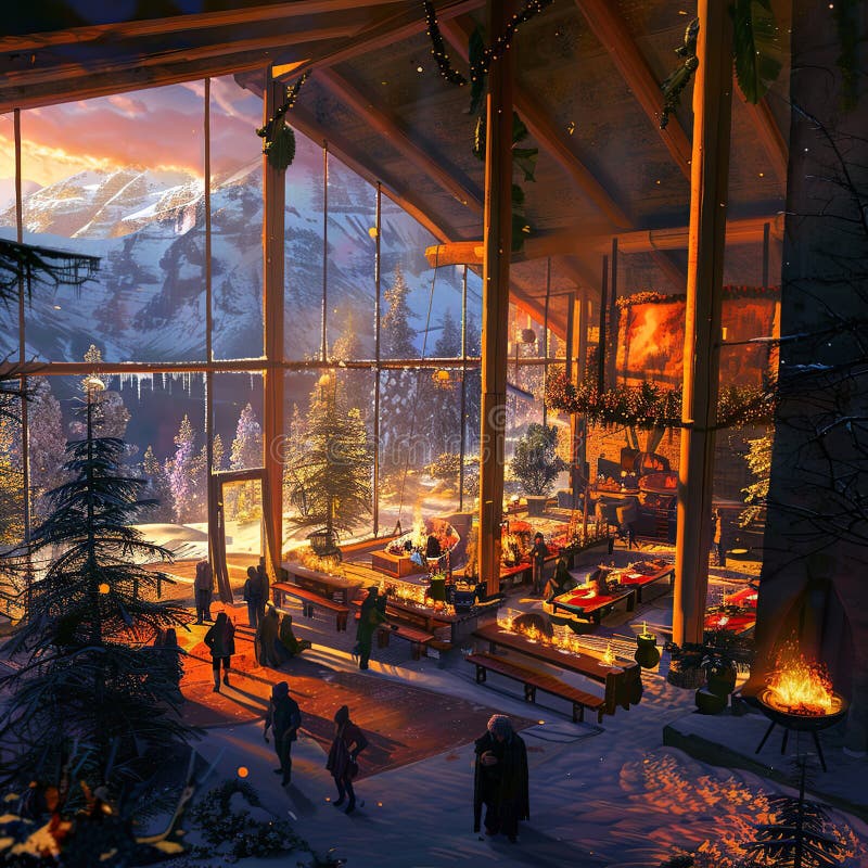 Perspective Shot of a Winter Solstice Celebration in a Mountain Lodge ...