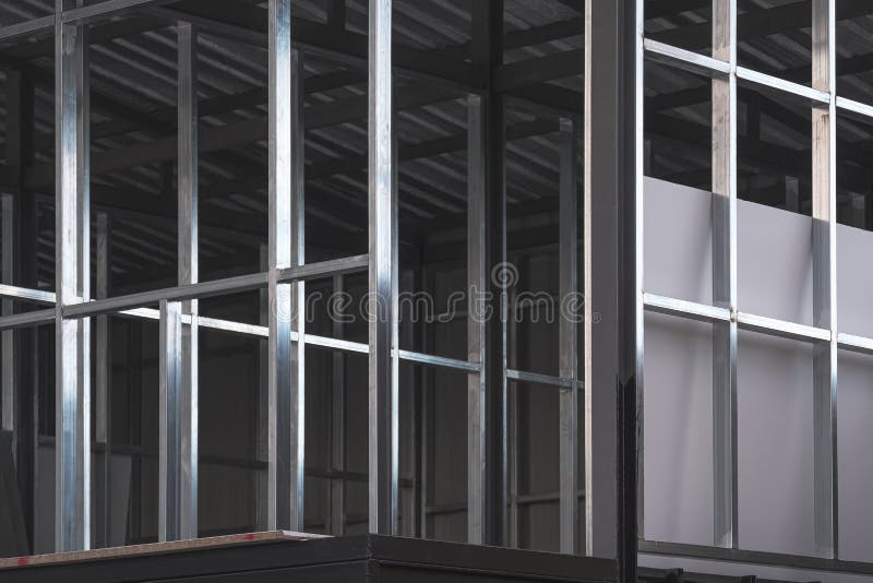 Perspective Side View of Steel Wall Structure on Upper Floors of Office ...