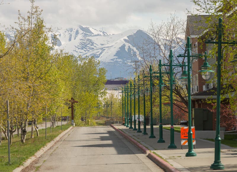 Perspective of Street Lights, Alaska Mountain Stock Photo - Image of ...